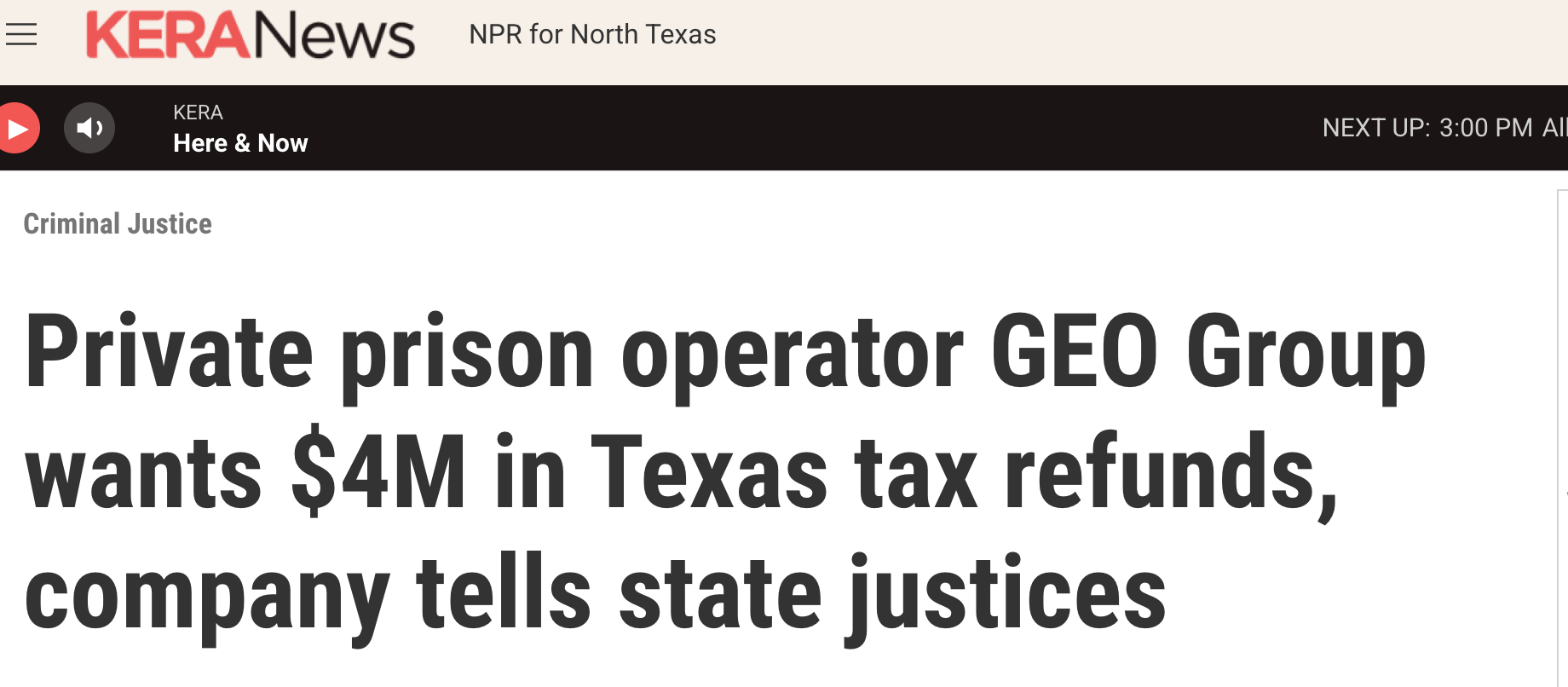 KERA News: Private prison operator GEO Group wants $4M in Texas tax refunds, company tells state ...