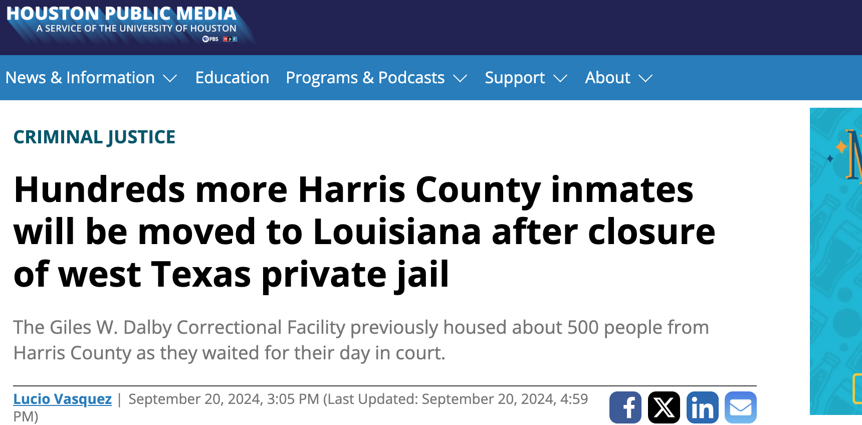 Houston Public Media: Hundreds more Harris County inmates will be moved ...