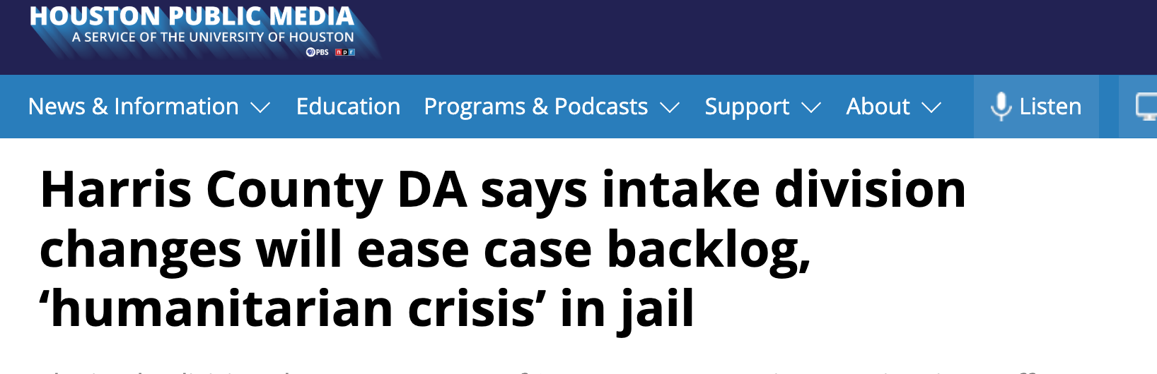 Houston Public Media: Harris County DA says intake division changes ...